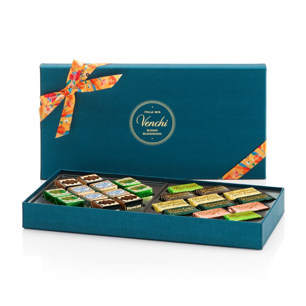 Baroque blue box with Cremino & Gianduiotto chocolates 235 g - Venchi