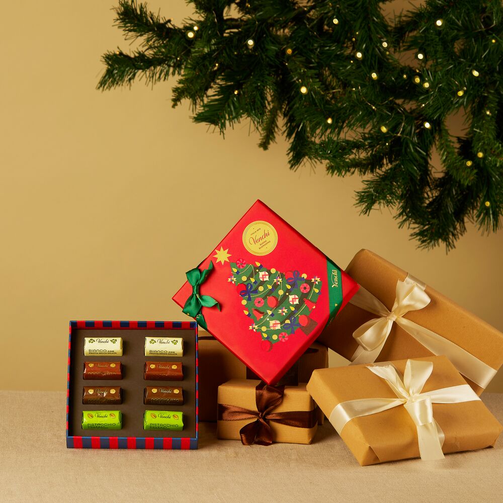 Red Christmas gift box with chocolate Ingots 117 g - Venchi