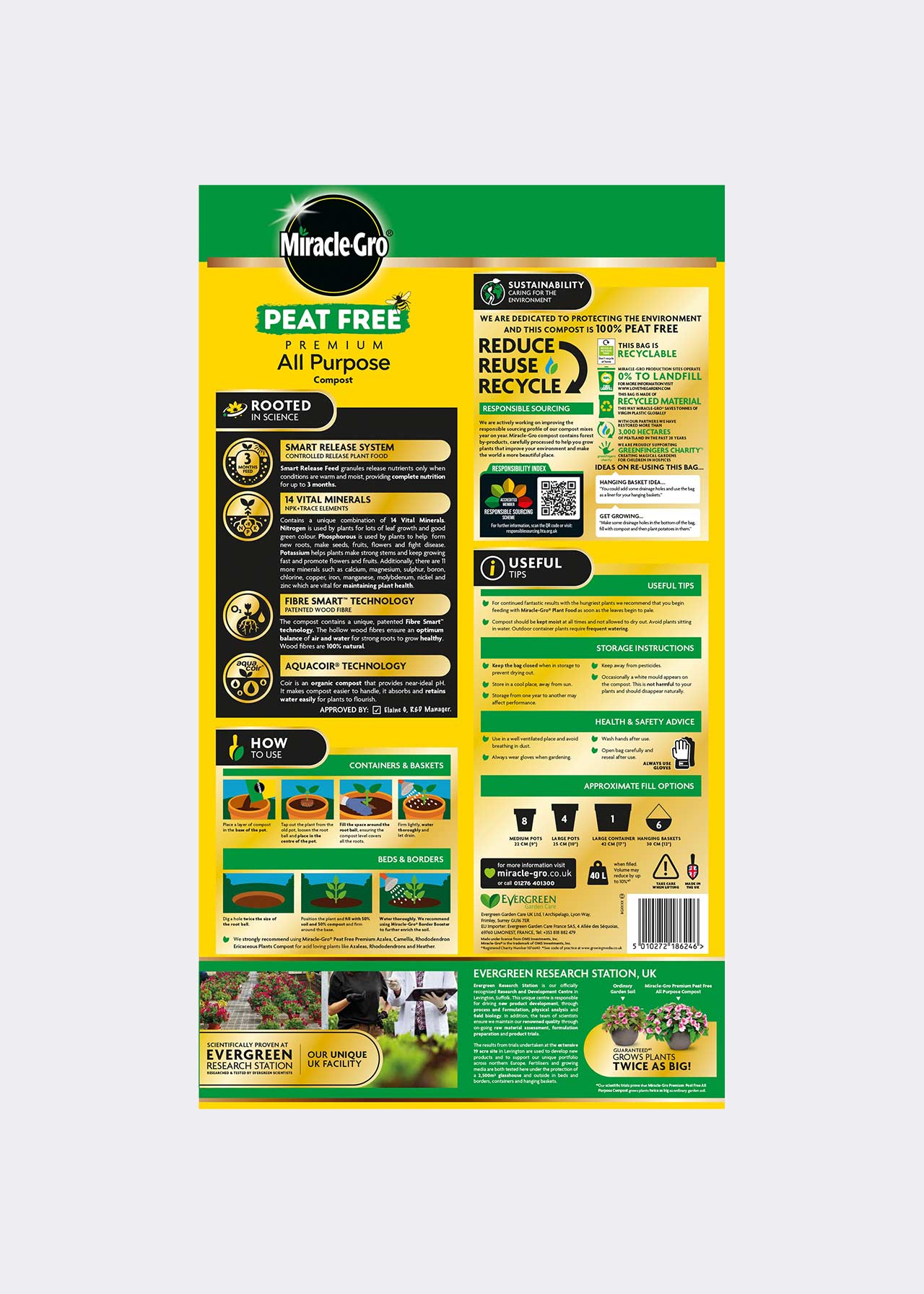 Miracle Gro All Purpose Peat Free Compost 40L | Dobbies Garden Centres