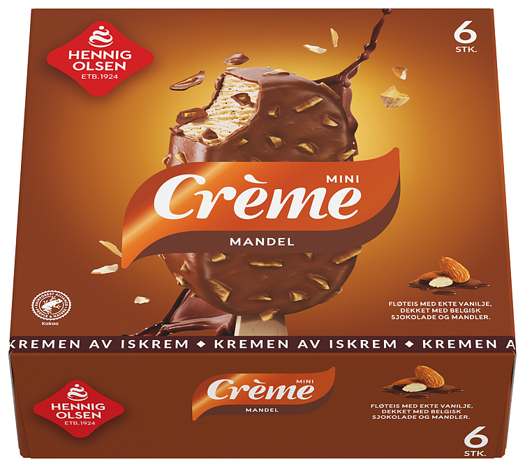 CREME MINI MANDEL 6PK VANILJEIS MED SJOKOLADE OG MANDLER